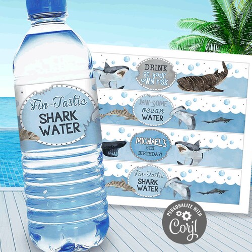 EDITABLE Shark Water Bottle Wrappers Shark Water Bottle Labels - Etsy