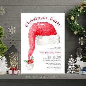Editable Santa Christmas Party Invitation Santa Hat Christmas Party Invitation Party ...