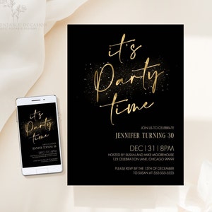 It's Party Time Evite & Printable Invitation Template Gold Printable ...
