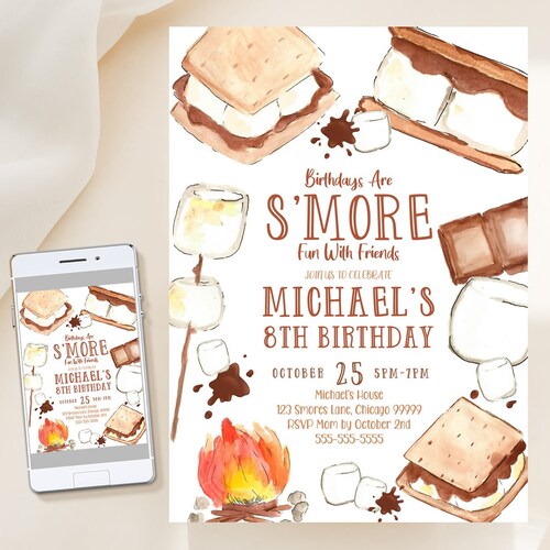 S'more Birthday Invitation Camping Birthday Invitation - Etsy