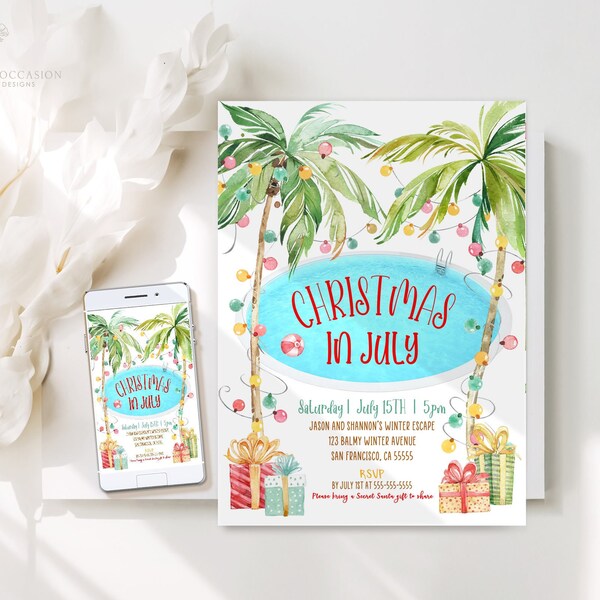 Christmas Pool Party Invitation - Etsy