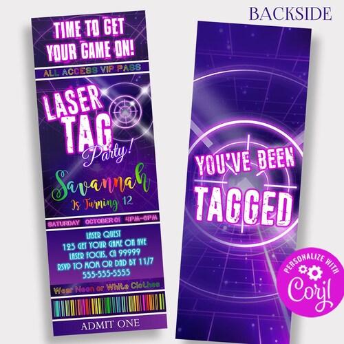 Laser Tag Ticket Invitation Birthday Party instant Download - Etsy