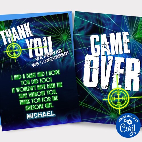 EDITABLE Laser Tag Thank You Card Laser Tag Birthday Thank - Etsy