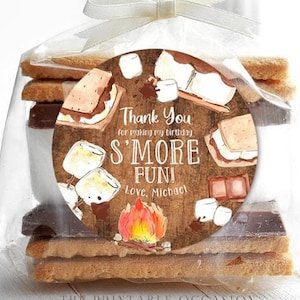Round Smores Birthday Thank You Tags Template Rustic Smore - Etsy