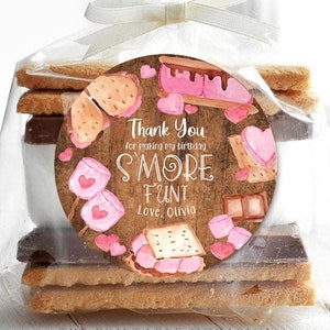 Round Smores Birthday Thank You Tags Template Rustic Smore - Etsy