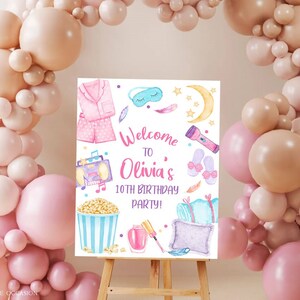 Editable Sleepover Birthday Welcome Sign Slumber Party Poster Pajamas ...