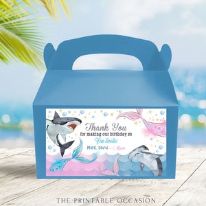EDITABLE Sharks and Mermaids Birthday Gable Box Label, Printable ...