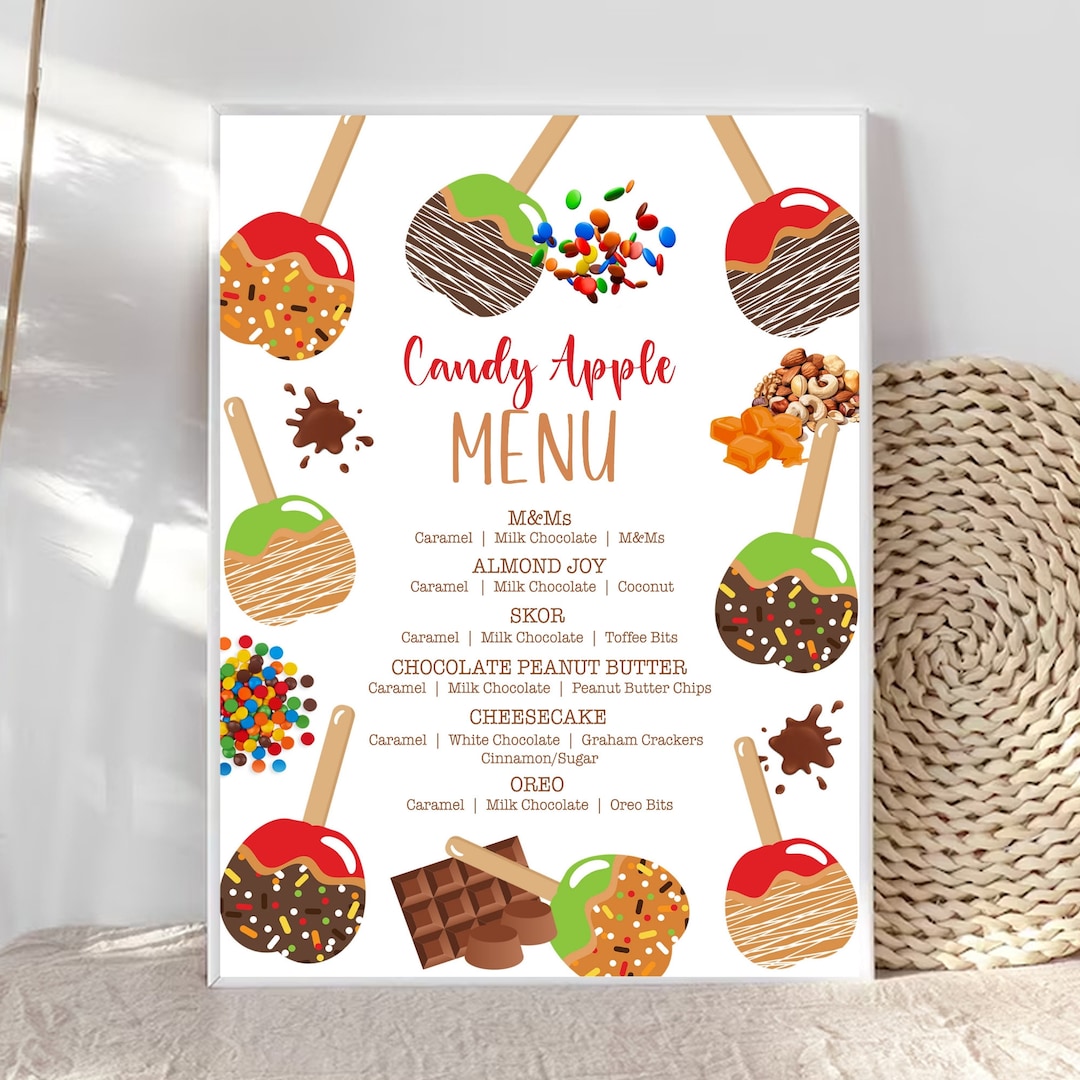 Editable Caramel Apple Bar Menu Sign Candy Apple Bar Sign Caramel Apple ...