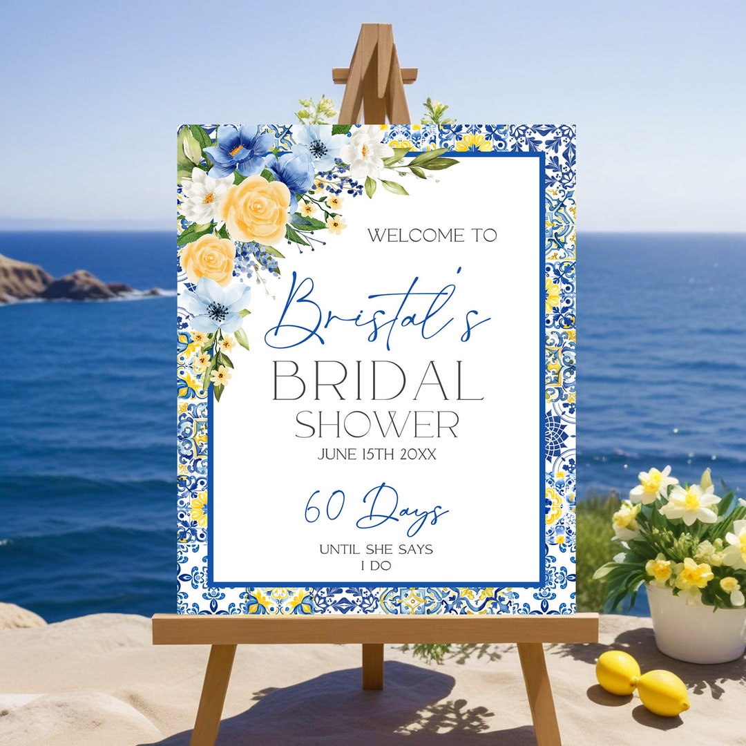 Blue Tiles Bridal Shower Sign, Custom Mediterranean Bridal Shower ...