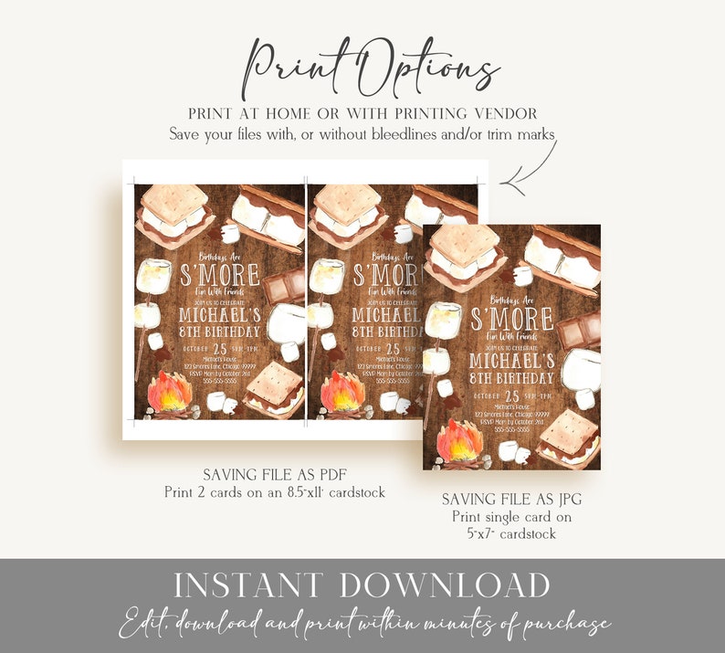 Smores Birthday Invitation Template Rustic Smores Bonfire - Etsy