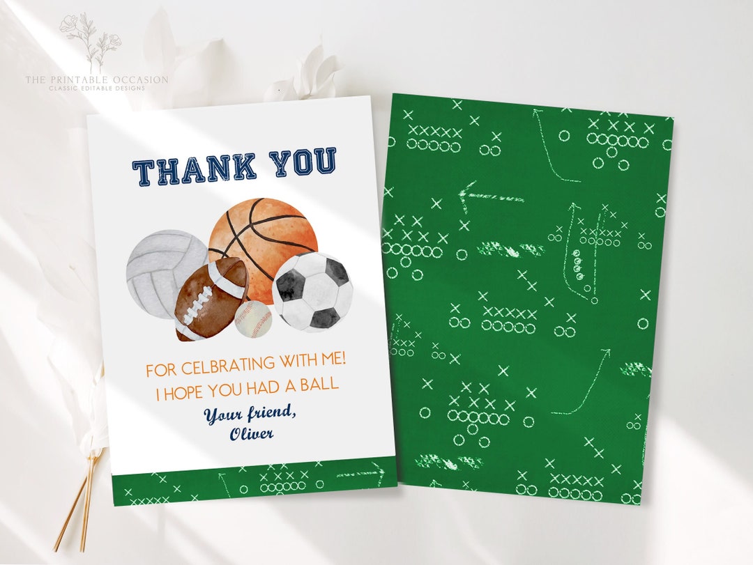 Editable All Sports Thank You Card Template All Sports Thank You Card ...