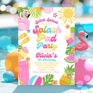 EDITABLE Splash Pad Birthday Party Invitation Tropical Splish Splash ...