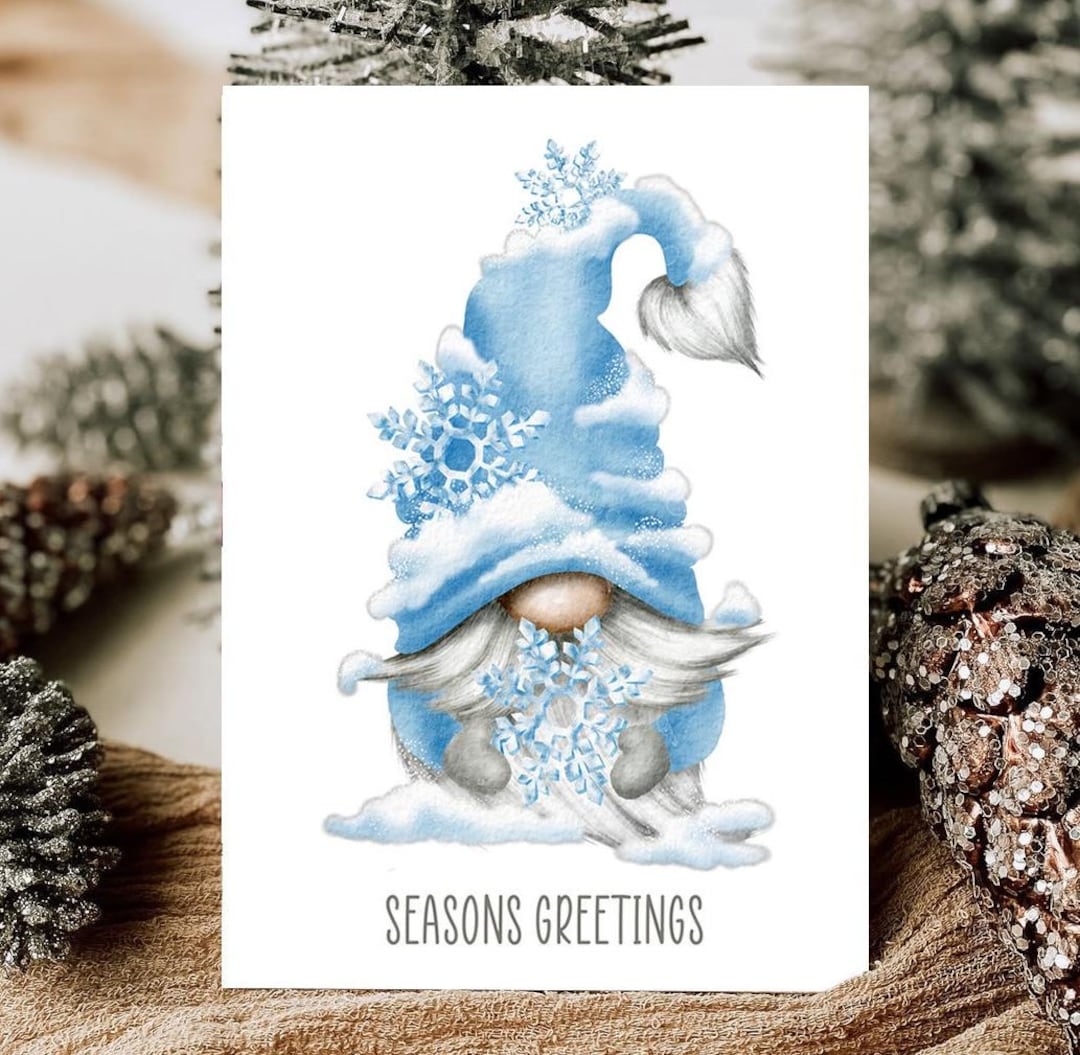 Printable Gnome Christmas Greeting Cards, Foldable Gnome Holiday Card ...
