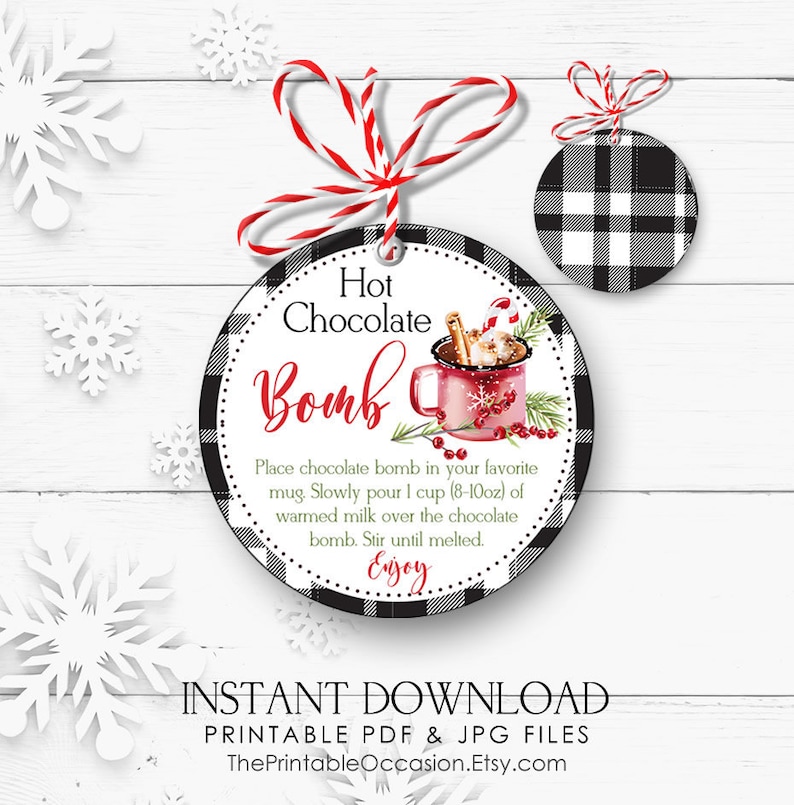 Printable Hot Cocoa Bomb Tag or Sticker Christmas Hot - Etsy