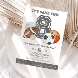 Sports 8th Birthday Party Invitation Template Editable Sports Eighth ...