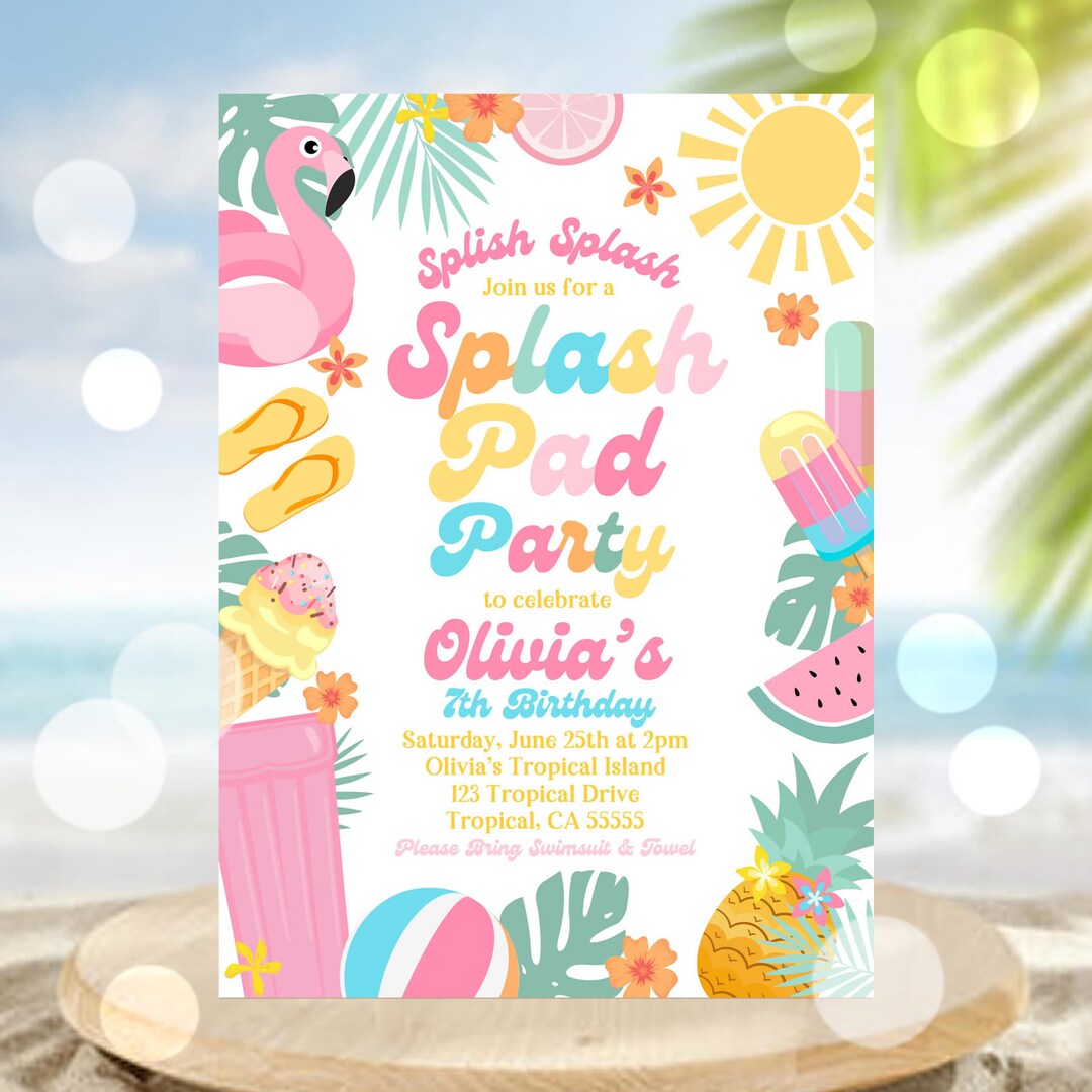 EDITABLE Splash Pad Birthday Party Invitation Tropical Splish Splash ...