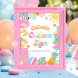 Editable Pool Party Custom Sign Pastel Tropical Splish Splash Girly ...