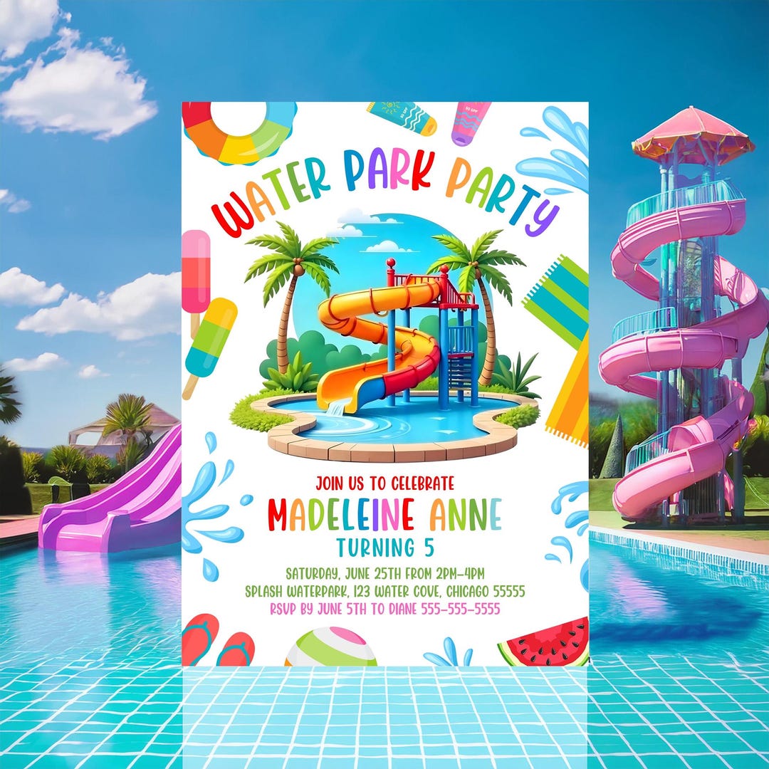 Water Park Birthday Invitation Template Waterpark Invite Printable ...