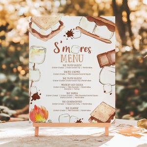Editable Smore Bar Menu Sign Template Smore Bar Menu Station Sign Smore ...
