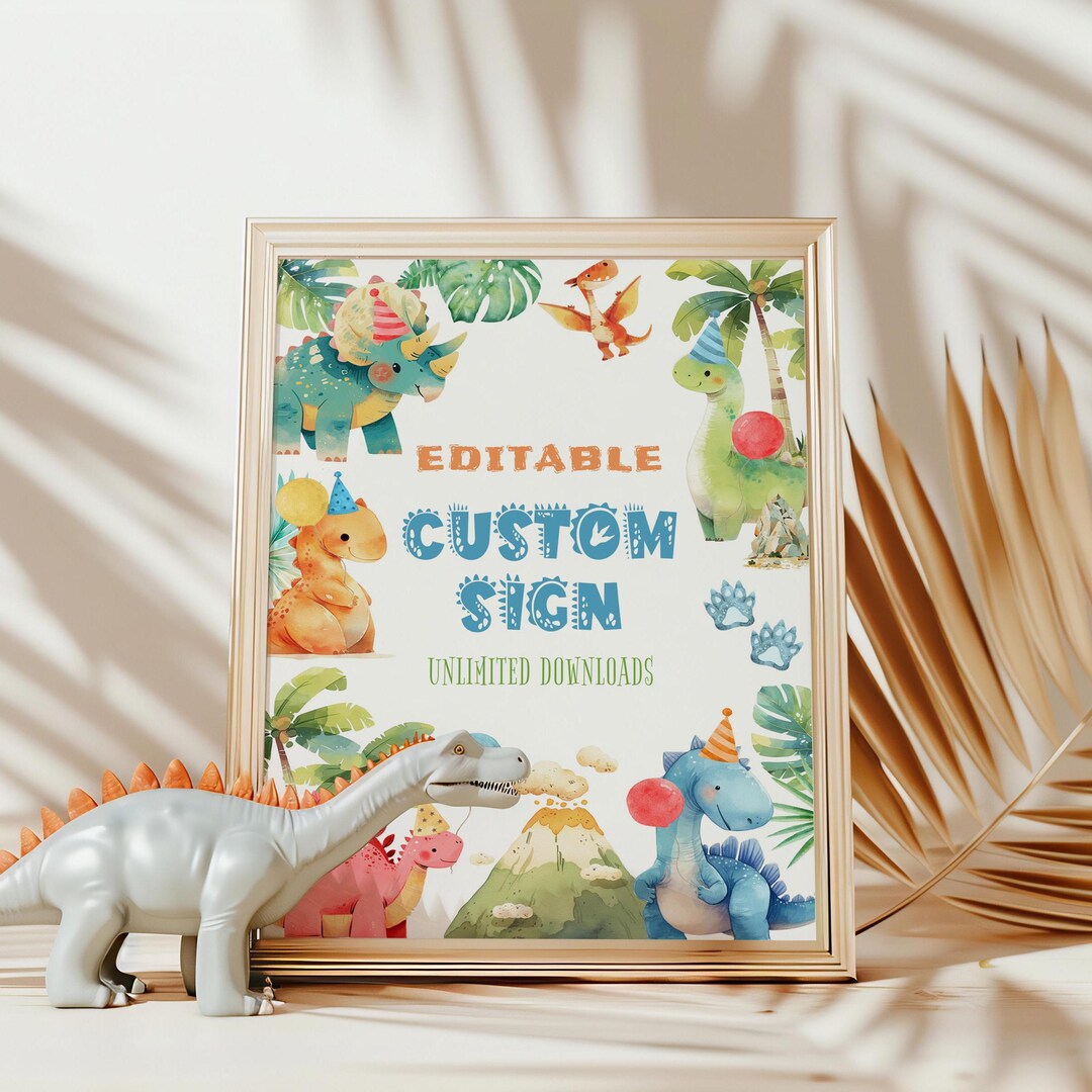 Custom Dinosaur Birthday Sign Template Editable Dinosaur Birthday Sign ...