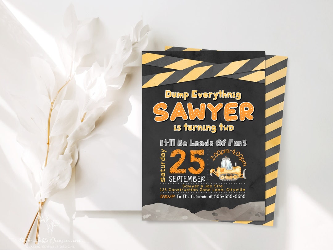 Editable Construction Invitation Construction Birthday - Etsy