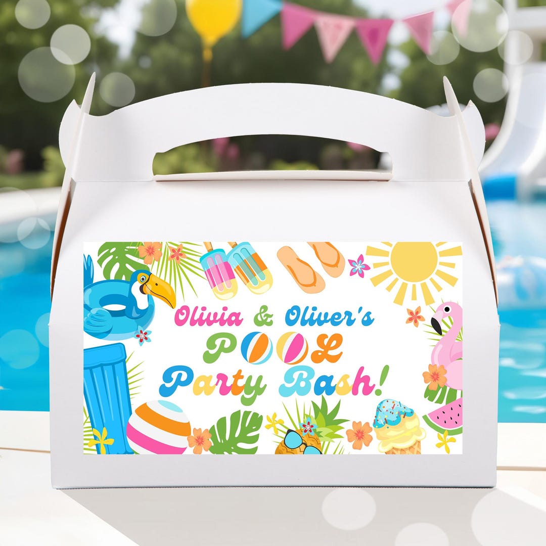 Editable Tropical Twin Birthday Gable Box Label Printable Sibling Party ...