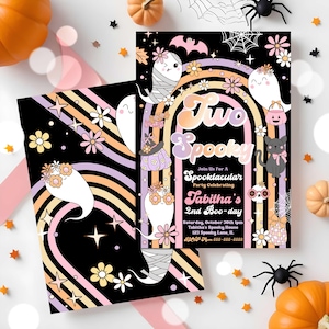 Editable Two Spooky Halloween Ghost 2nd Birthday Invitation Retro ...