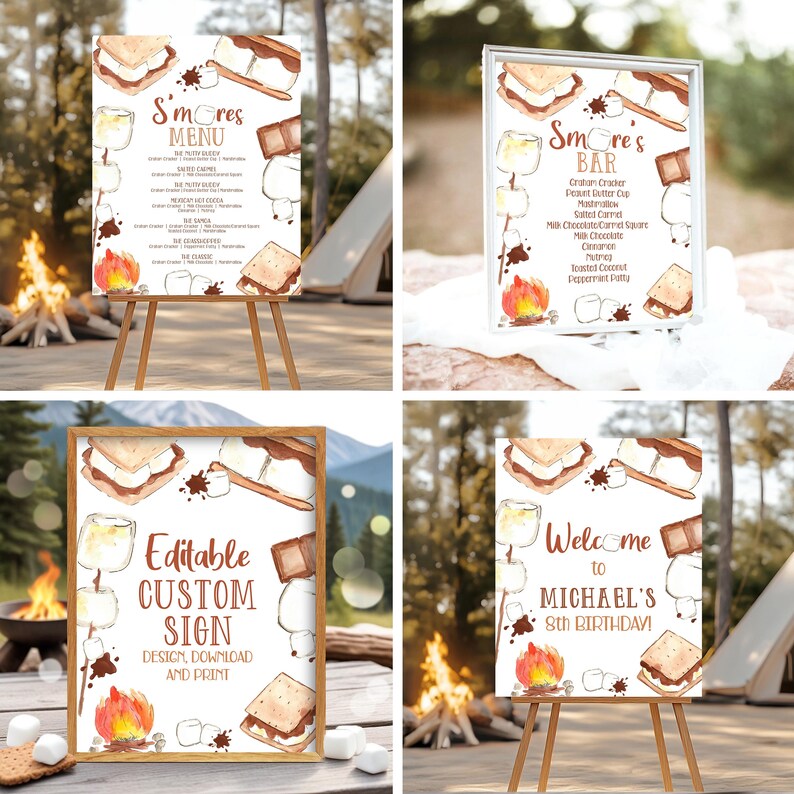 Smores Birthday Invitation Bundle Boys Smores Invitation Template ...