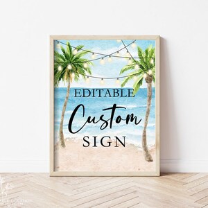 Custom Beach Party Table Sign Template Printable Editable Beach Party ...