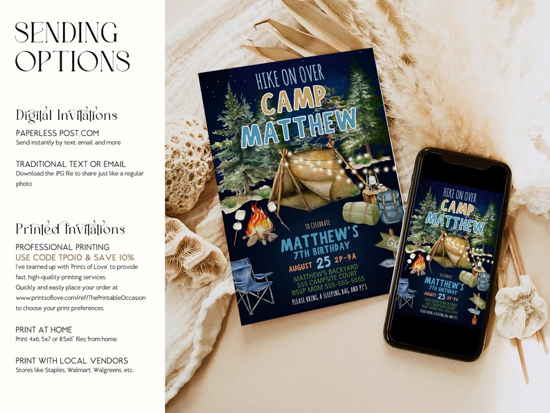 Editable Camping Birthday Invitation Forest Adventure Camp Party ...