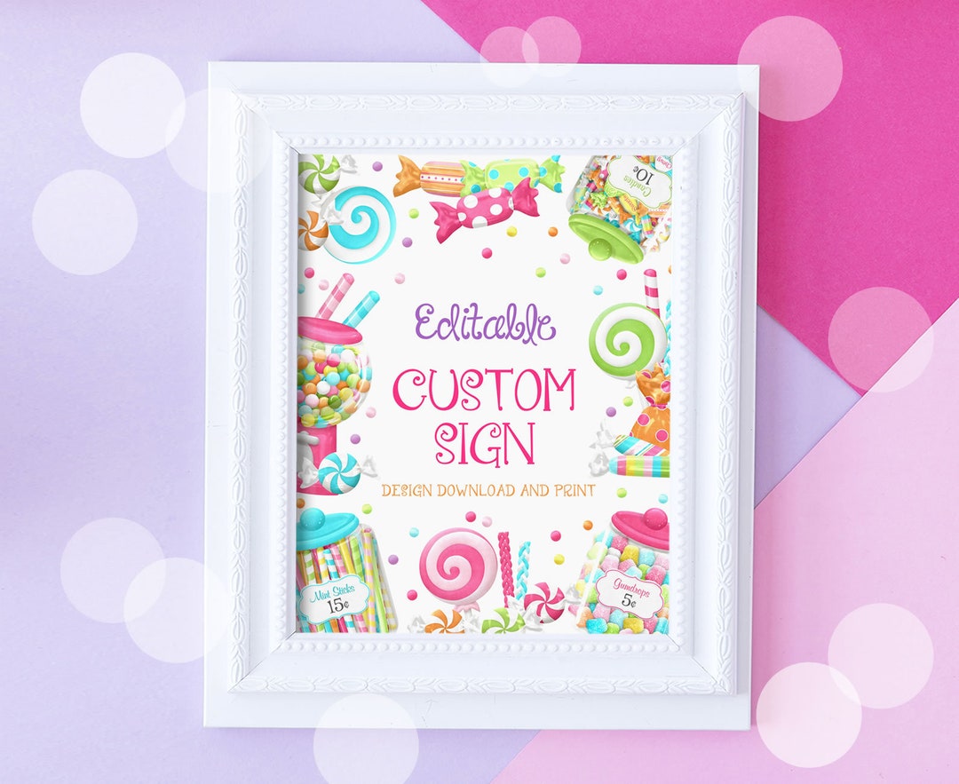 Editable Sweet Shoppe Custom Sign Template Candy Birthday Party Table ...