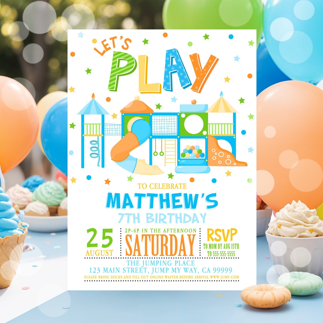 Playground Birthday Party Invitation Editable Boy Let's Play Jungle Gym ...