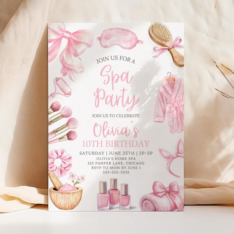 Editable Girls Spa Party Invitation Girl Pink Spa Birthday Invite Pink ...