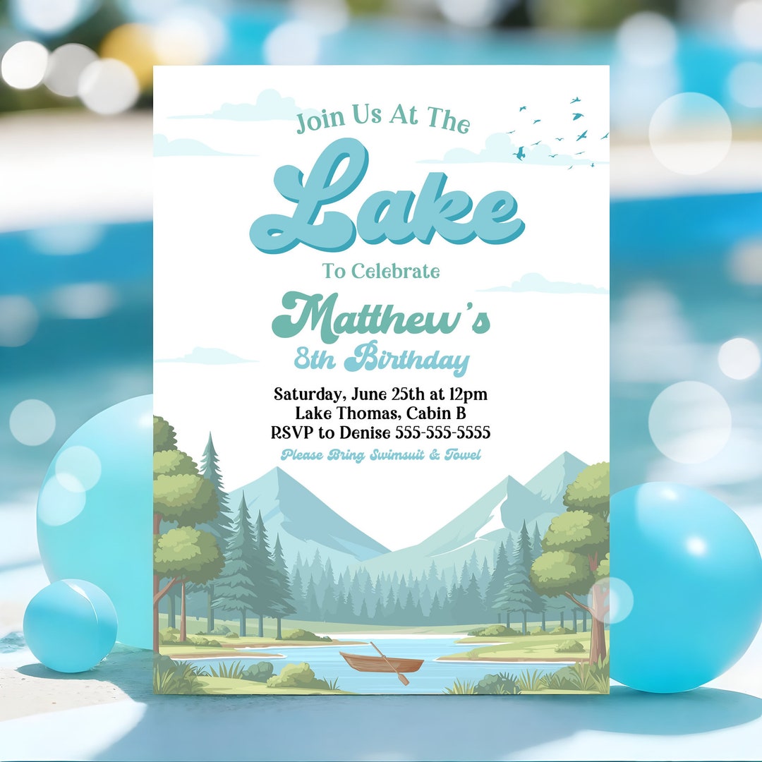 Lake Birthday Party Invitation Template Blue Boat Lake Birthday Party ...