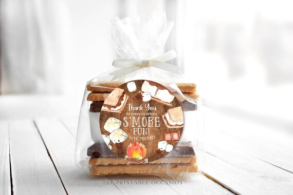 Round Smores Birthday Thank You Tags Template Rustic Smore Favor Tags ...