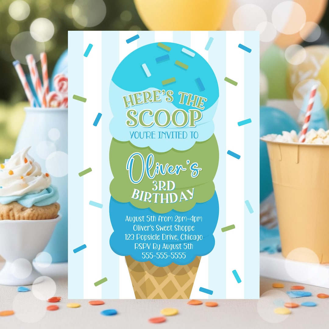 Editable Ice Cream Invitation Boy's Ice Cream Birthday Invitation Ice ...