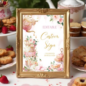 EDITABLE Tea Party Table Sign Template Birthday Par-tea Pink Gold ...