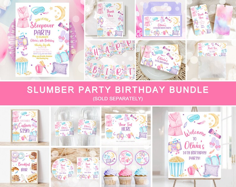 Editable Slumber Party Water Bottle Labels Sleepover Birthday Party ...