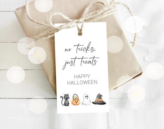 No Tricks Just Treats, Halloween Gift Tag, Printable Halloween Treat ...