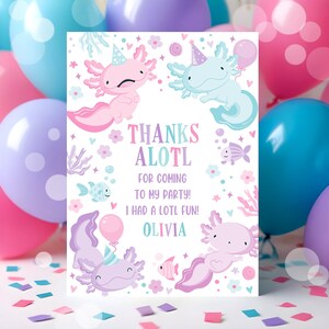 Editable Axolotl Thank You Card Axolotl Birthday Party Thank You Pink ...