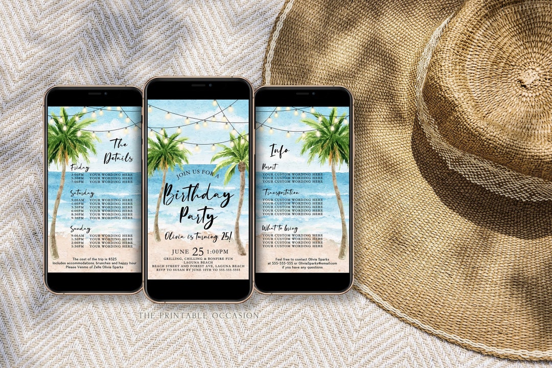 Birthday Beach Party Invitation Template Birthday Beach Invite ...