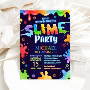 Editable Slime Invitation Glow Slime Party Invitation Template Slime ...