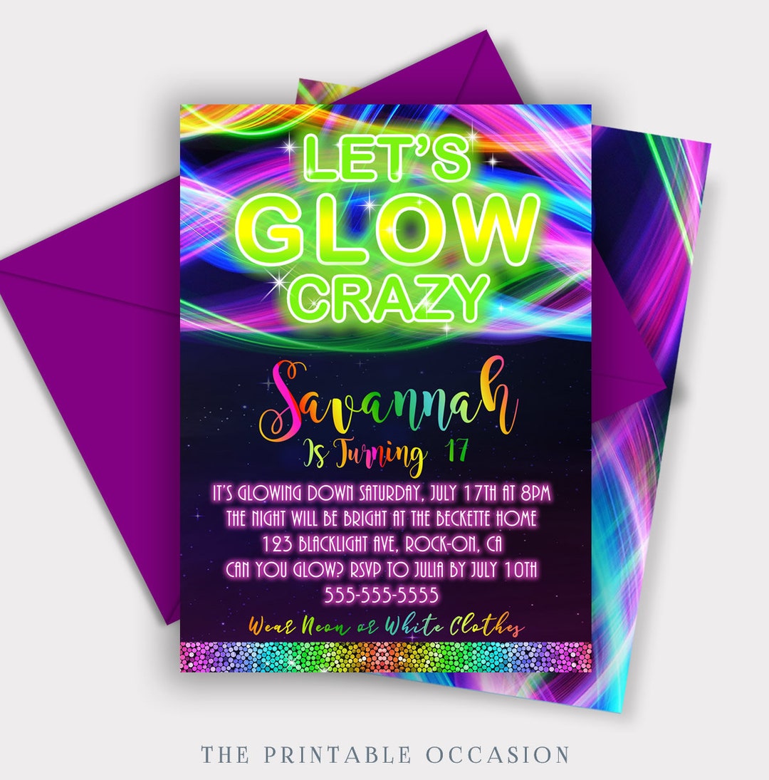 EDITABLE Glow Birthday Invitation Glow Invitation Neon Glow Invitation ...
