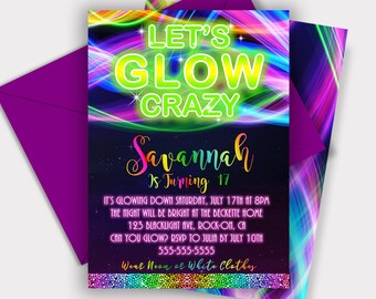 Printable Neon Invitation Glow / Neon / Bright Party - Etsy