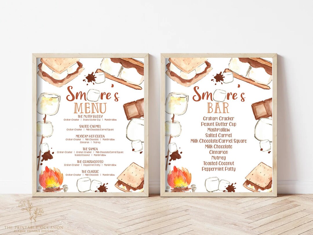 Editable Smores Bar Menu Sign Templates Smores Bar Sign Smores Menu ...