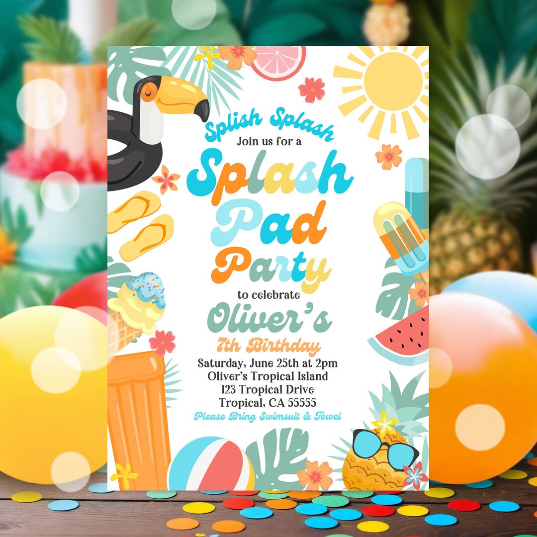 EDITABLE Splash Pad Birthday Party Invitation Boy Tropical Splish ...