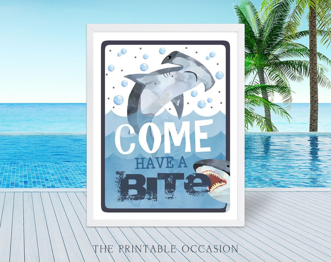 Printable Shark Sign, Come Have A Bite Shark Table Sign, Food Station ...