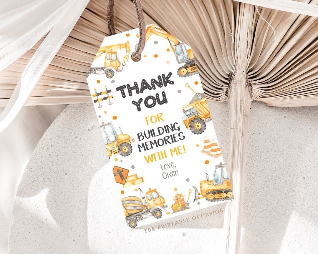 Construction Birthday Thank You Tags Dump Truck Digger Excavator Party ...