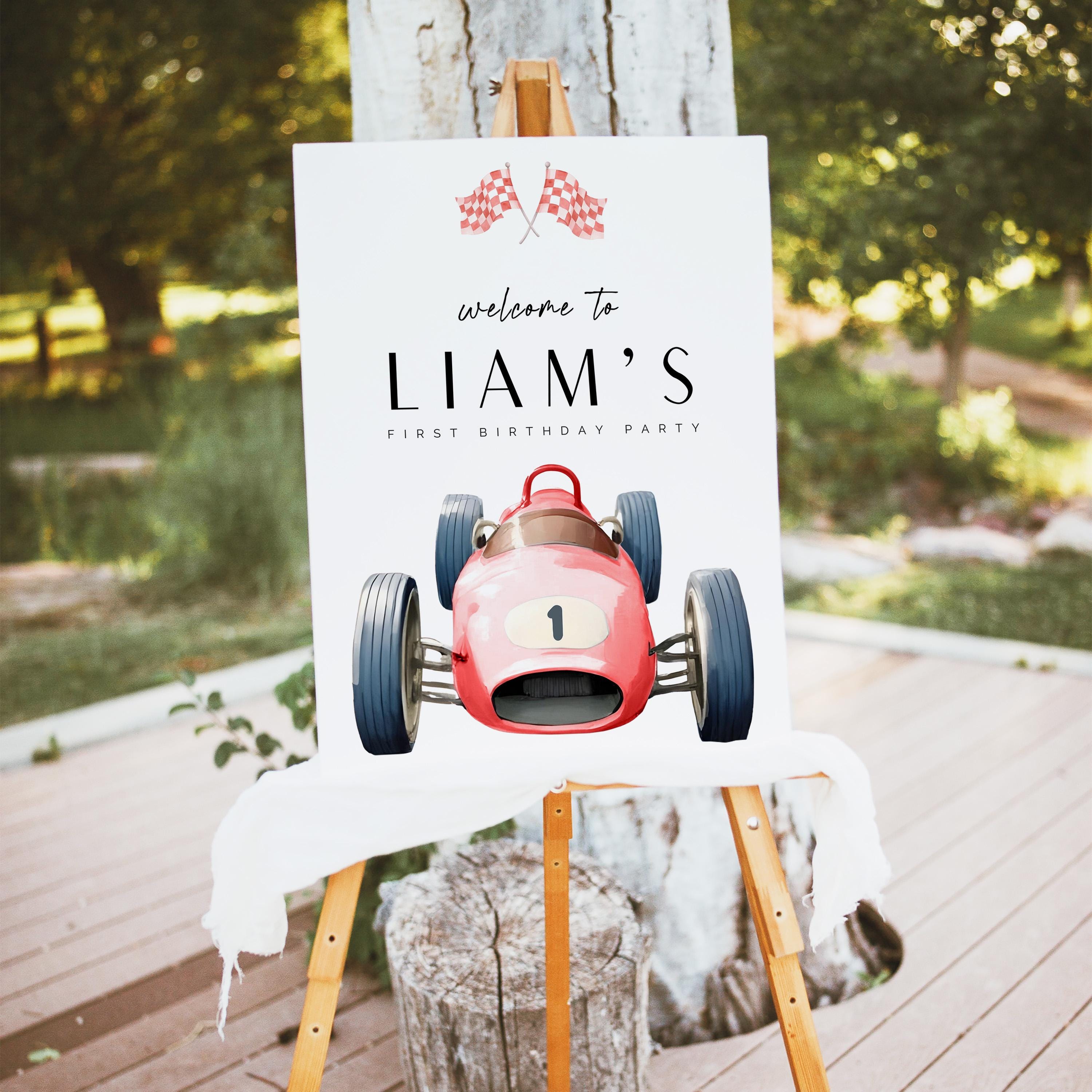 Red Race Car Welcome Sign Boys Birthday Party Poster Editable Race ...