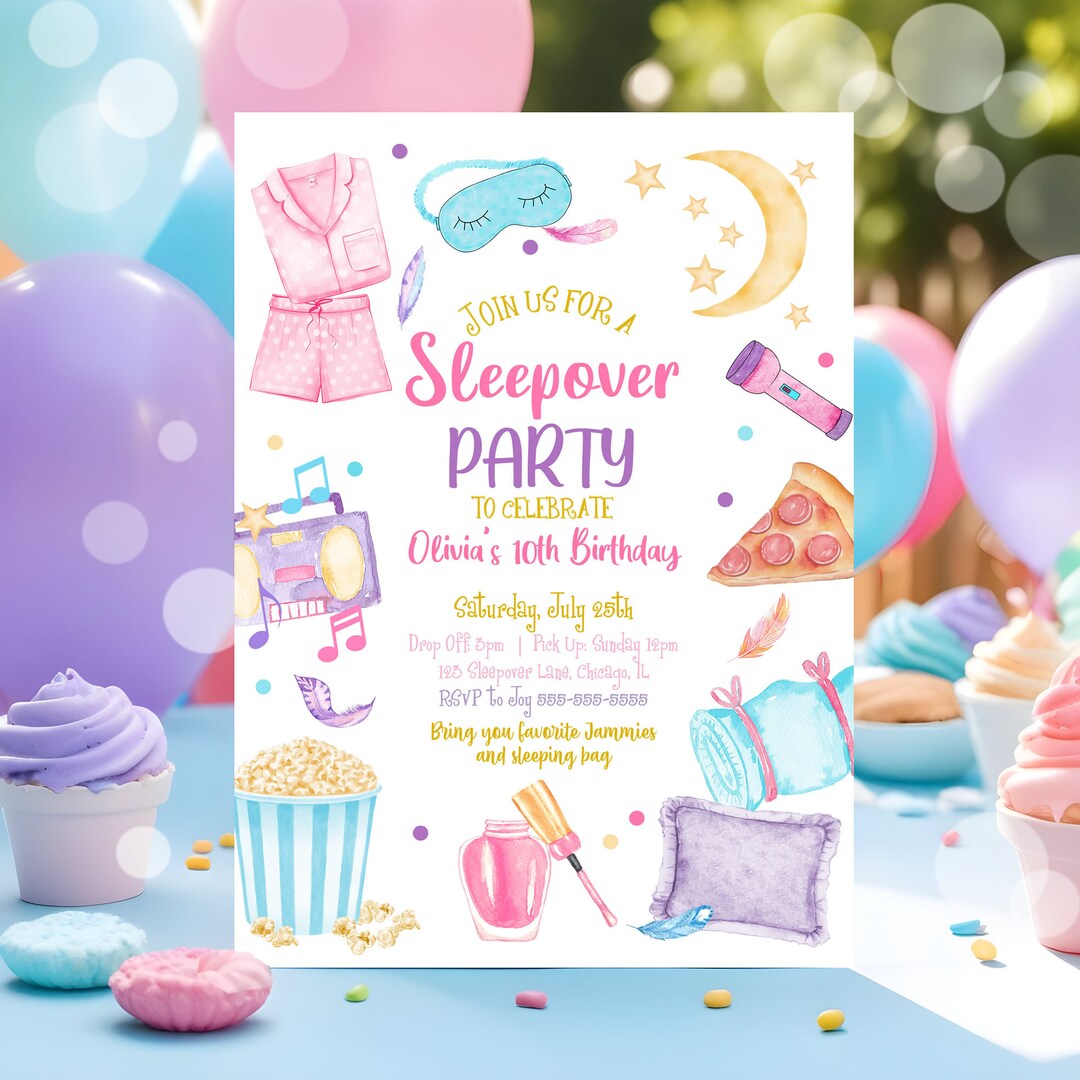 Editable Slumber Party Birthday Invitation Sleepover Birthday Invite ...